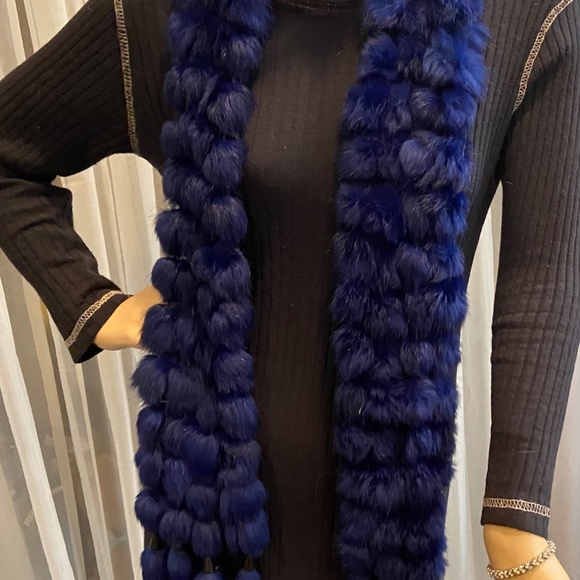 Accessories | Royal Blue Rex Chinchilla Fur Scarf | Poshmark
